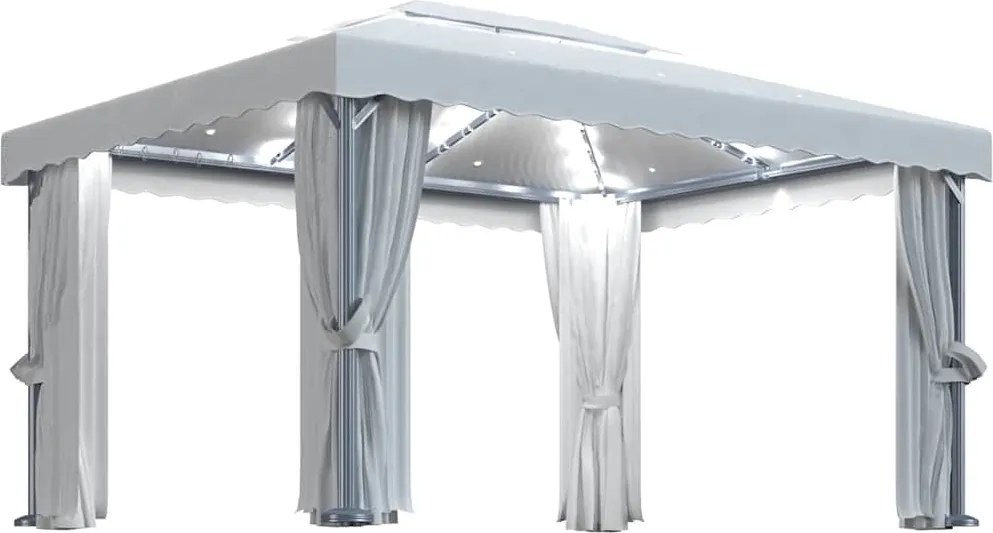 Altán se závěsy a světelnými LED řetězy 4 x 3 m krémově bílý 3070353