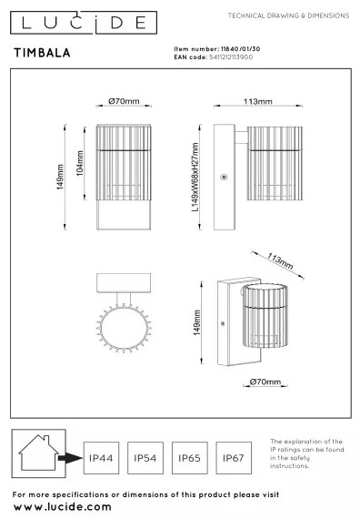 Lucide 11840/01/30 - Venkovní nástěnné svítidlo TIMBALA 1xGU10/7W/230V IP44
