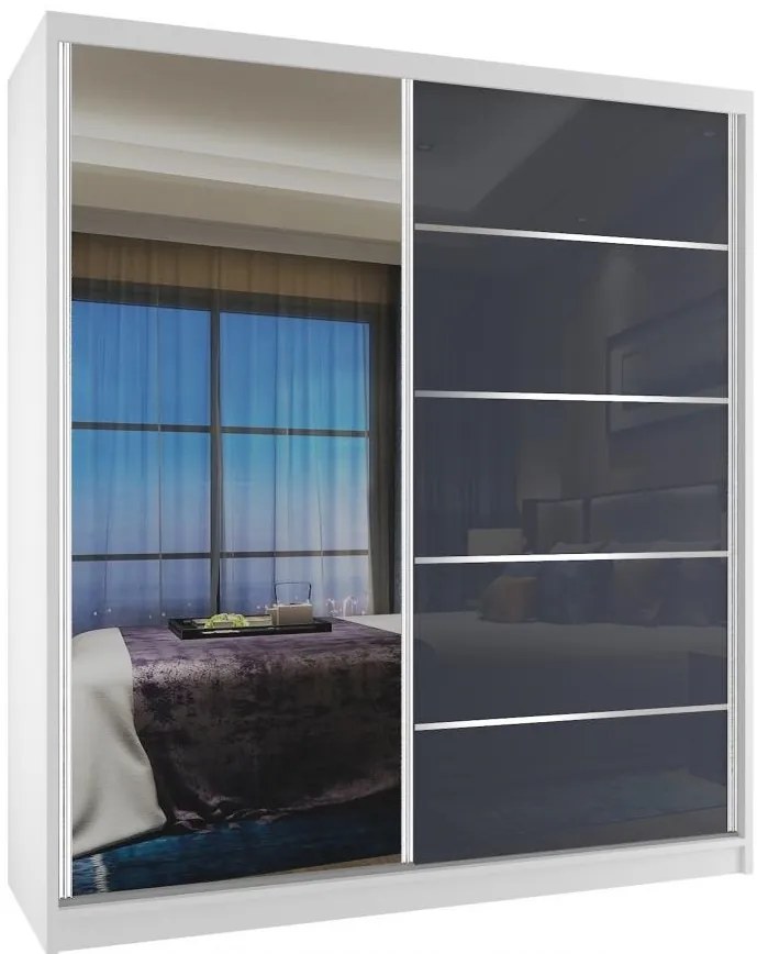 Stylová šatní skříň s posuvnými dveřmi Albino 133 cm - bílá / šedý