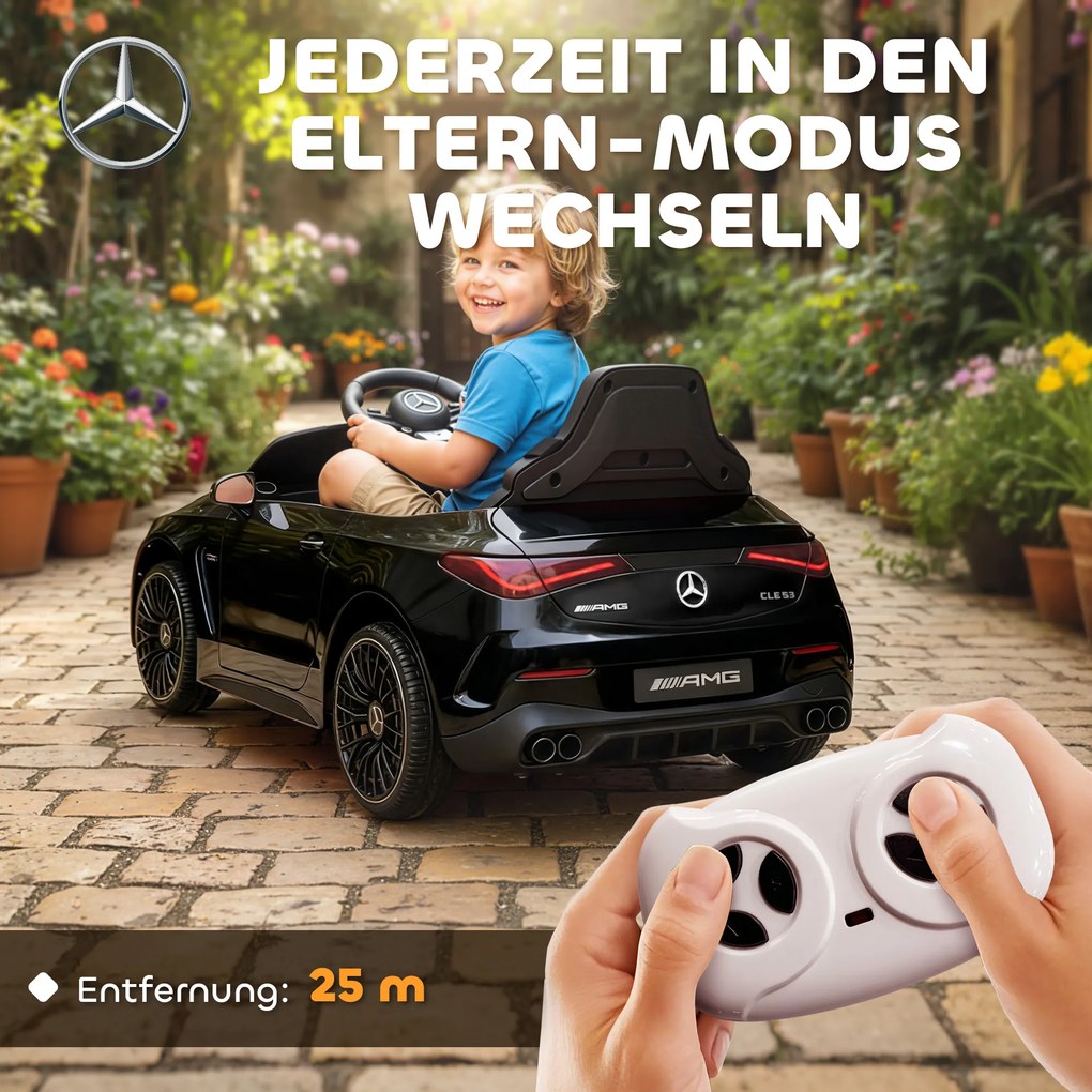 AIYAPLAY Dětské elektrické auto, design Mercedes, 12V motory, dálkové ovládání, LED světla, hudba, pro děti 3-6 let, černá