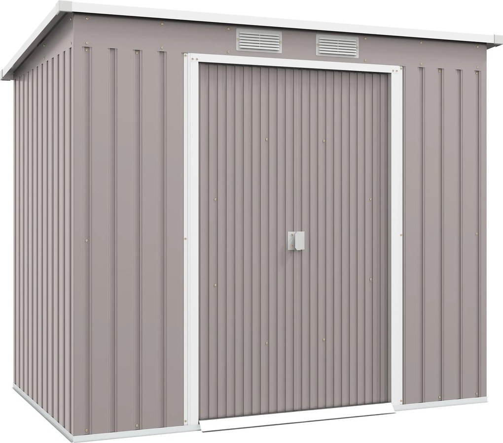 Zahradní domek Outsunny 3,2 m² 213x130x172 cm se sběrnými dveřmi a šikmou střechou, zesílený základ (podlaha není součástí) a 2 okna, Světlá šedá | Ao