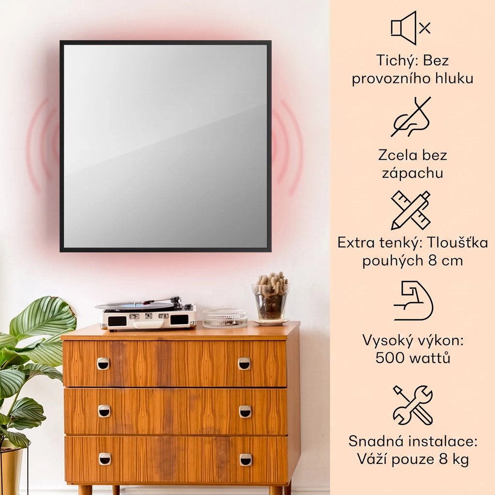Klarstein La Palma 500, infračervený ohřívač 2 v 1, smart, 60 x 60 cm, 500 W, zrcadlová přední strana