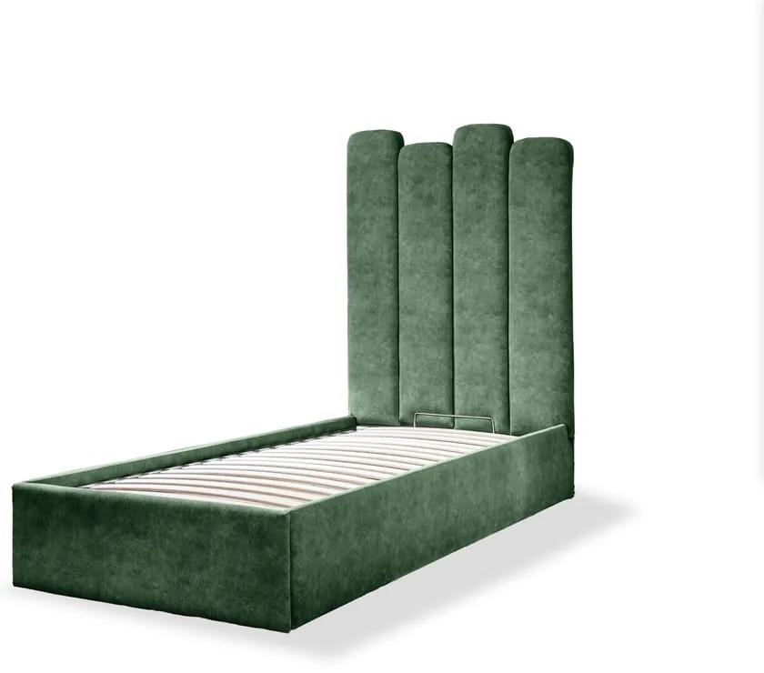 Zelená čalouněná jednolůžková postel s úložným prostorem s roštem 90x200 cm Dreamy Aurora – Miuform