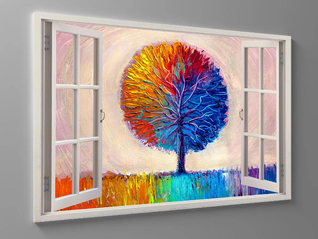 Liox Obraz okno barevný strom Rozměr: 120 x 80 cm