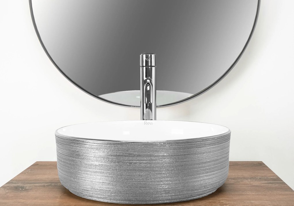 Rea Sami Brush Silver, umyvadlo na desku 360x360x115 mm, stříbrná-bílá, REA-U3304
