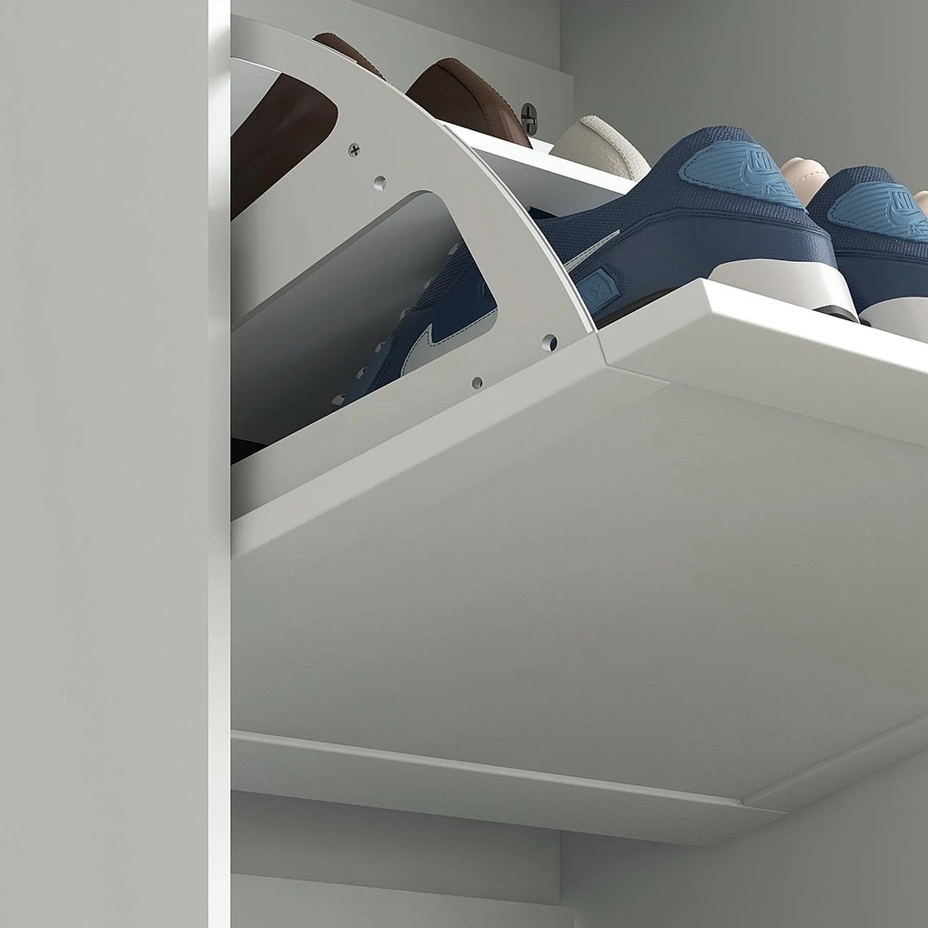HOMCOM Úzký Botník se 3 Sklápěcími Dvířky, Úložný P prostor pro 18 Párů Bot do Úzkých Chodeb 60x23.5x115 cm Bílý