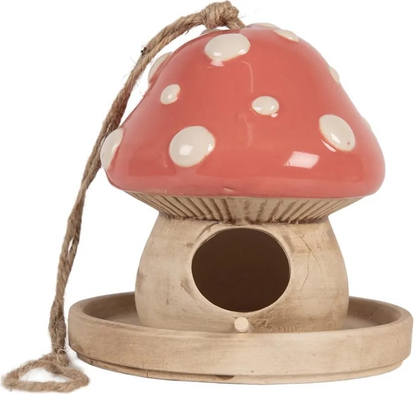 Dekorace závěsné keramické ptačí krmítko – Pohádková muchomůrka - Ø 13*13 cm