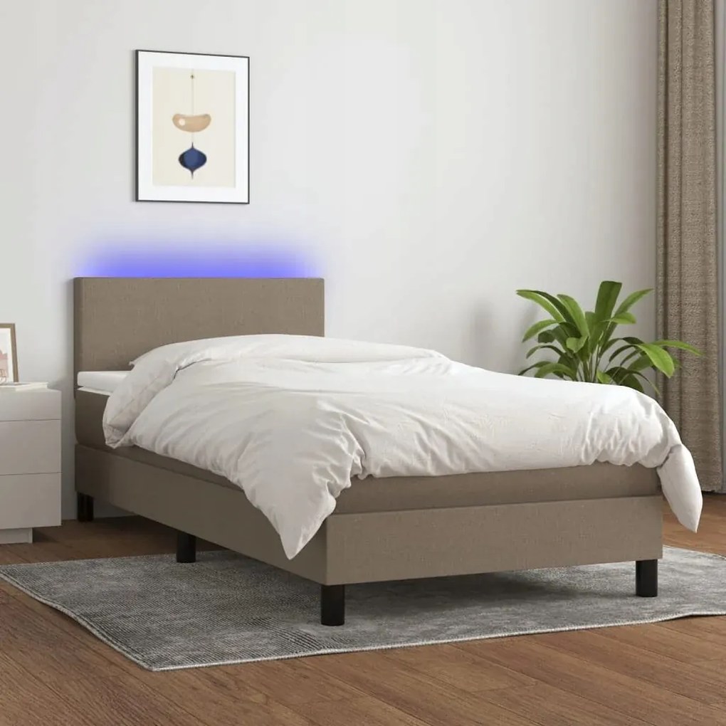 Box Spring Postel S Matrací A Led Textil Taupe Hladký design 90 x 200 cm