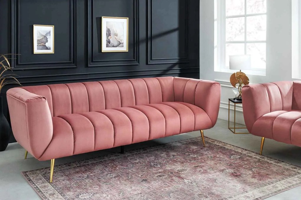 Designová sedačka Nikolai 225 cm starorůžový samet