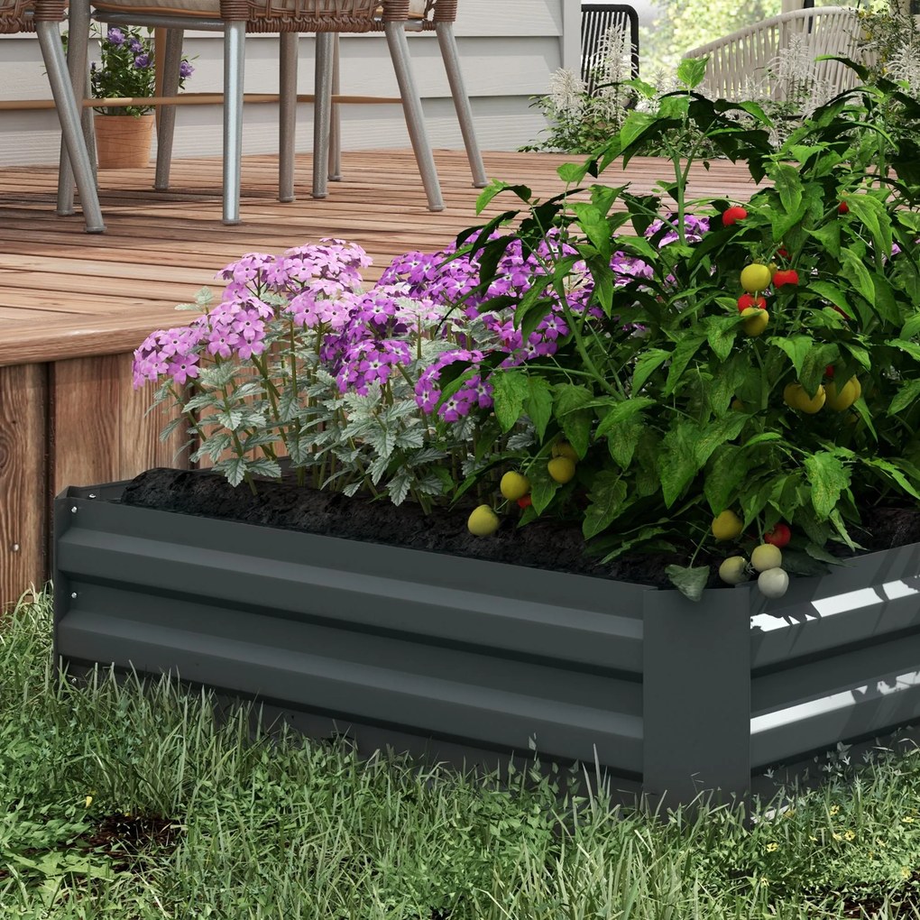 Outsunny 2-dílný vyvýšený záhon z oceli, studený rám pro rostliny, zahradní box na bylinky 100x100x30cm pro zahradu, balkon, terasu, záhon pro květin…