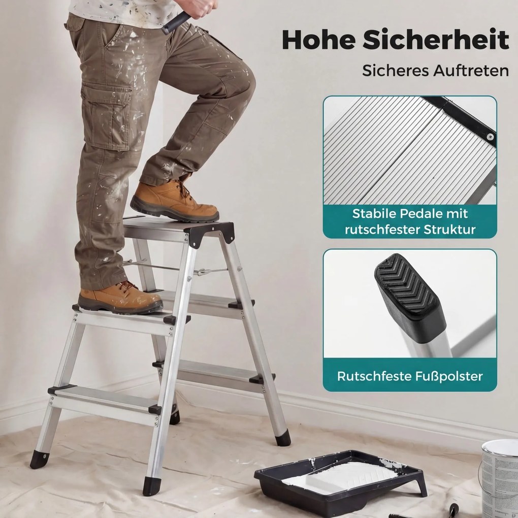 Costway 3-Schodový žebřík Hliníková skládací stolička se širokými schůdky