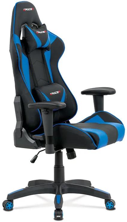 Herní židle ERACER F03 – umělá kůže, černá/modrá, nosnost 130 kg