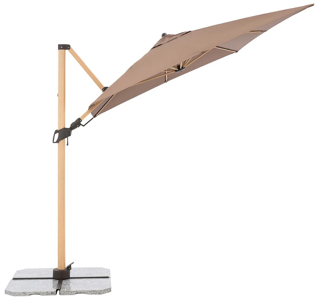 Doppler ALU WOOD 220 x 300 cm - výkyvný zahradní slunečník s boční tyčí greige