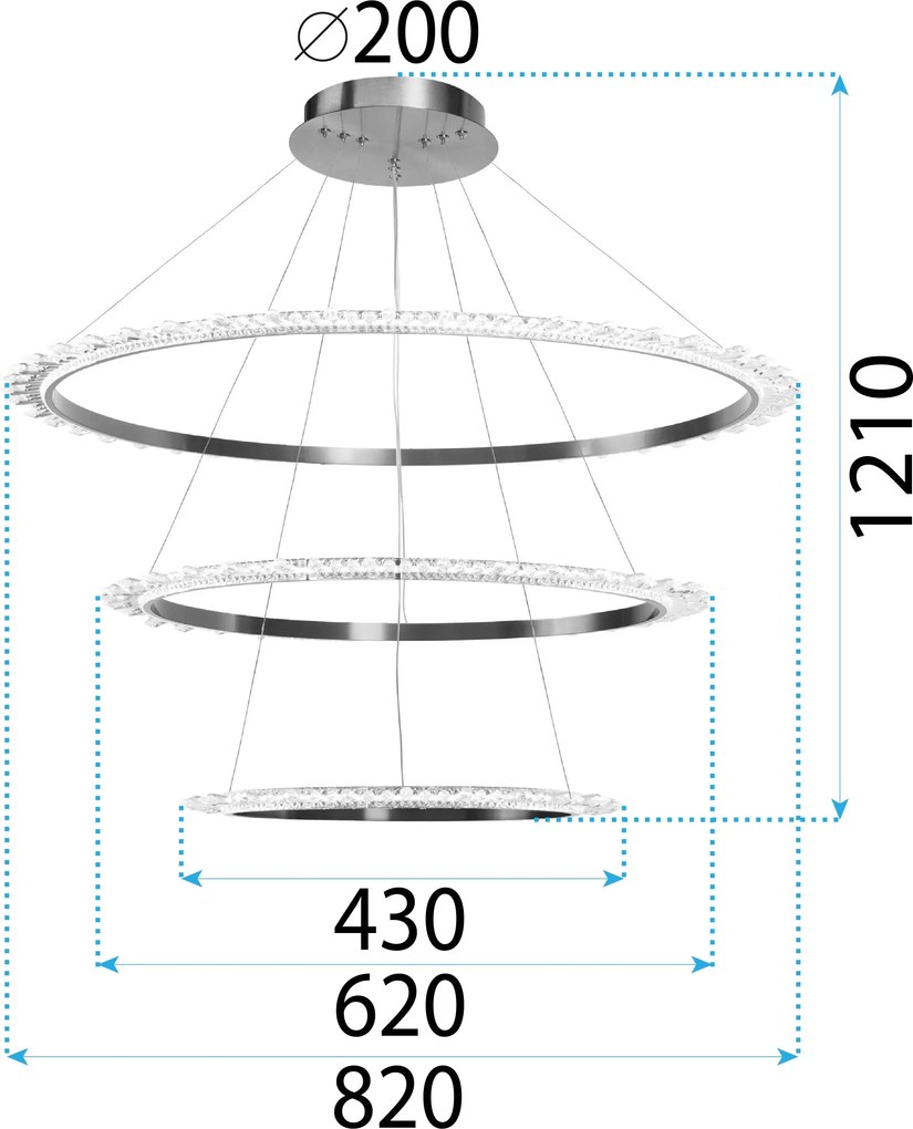 Toolight Toolight, LED křišťálové závěsné svítidlo + dálkové ovládání APP1202-CP, zlatá, OSW-05480