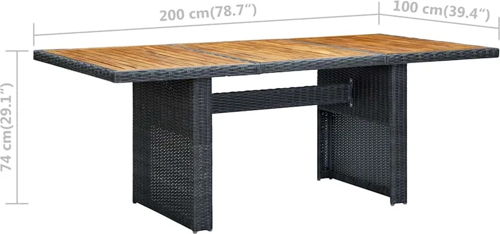 Zahradní stůl tmavě šedý polyratan a masivní akáciové dřevo 313310