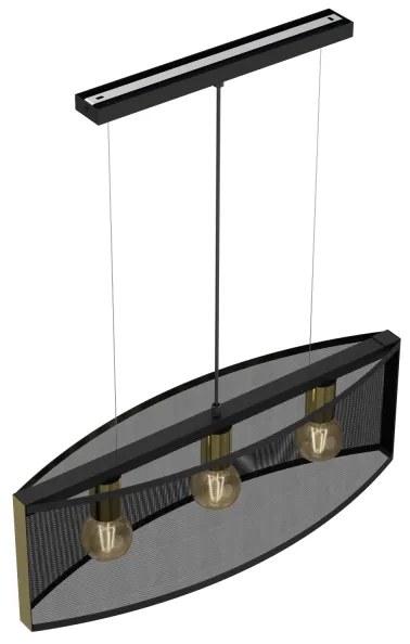 Lustr na lanku KAGA 3xE27/60W/230V černá/zlatá