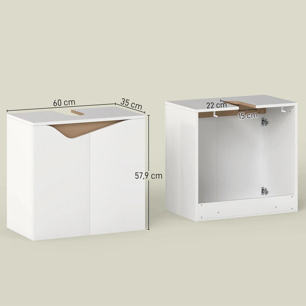 HOMCOM skříňka pod umyvadlo, 2 dveře s měkkým dovíráním, moderní, 60 × 35 × 57,9 cm, bílá s dekorem přírodního dřeva