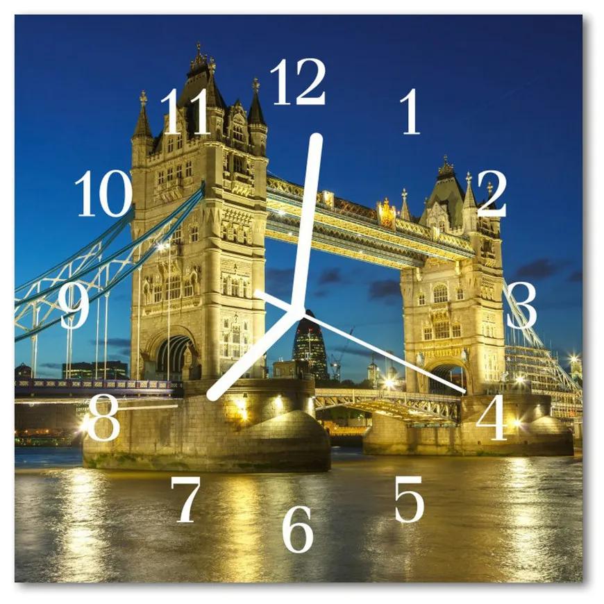 Skleněné hodiny čtvercové Londýnský most 30x30 cm