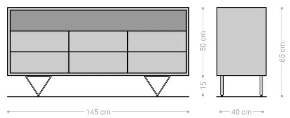 Komoda Eloi 145x40 cm přírodní akácie 6 zásuvek podnož ve tvaru "V"