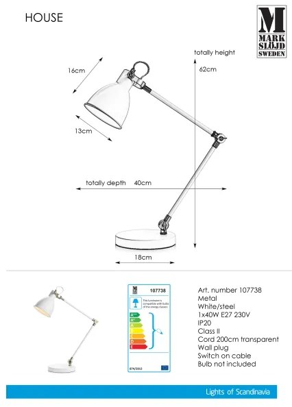 Markslöjd 107738 - Stolní lampa HOUSE 1xE27/40W/230V