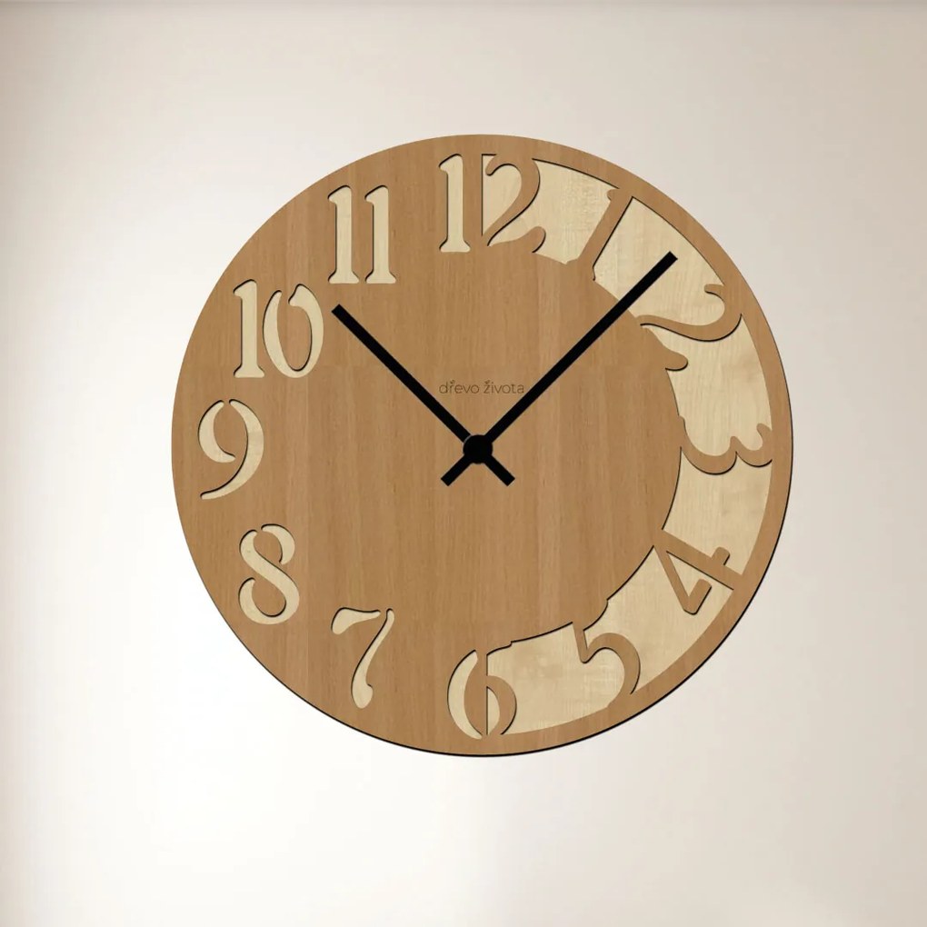 dřevo života Nástěnné hodiny CLOCK Zvolte barvu dekoru: Buk-Wenge, Velikost hodin: 60x60, Barva ručiček: Černé