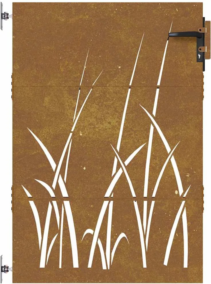 Zahradní branka 85 x 150 cm z cortenové oceli, design s trávou 153223