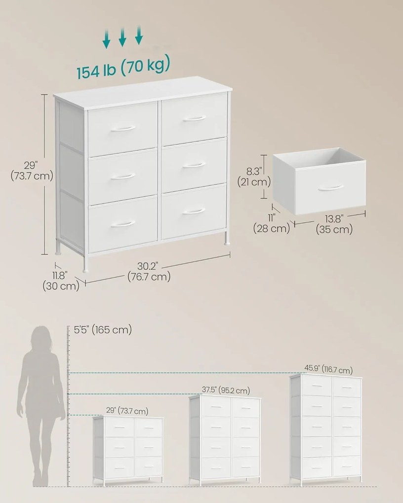 Komoda s látkovými zásuvkami Dopi 76,7 cm bílá