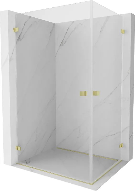 Mexen Lunar-B Duo, výklopný sprchový kout 80 x 70 cm, 8mm čiré sklo, zlatý matný profil, 832-080L-070P-55-00
