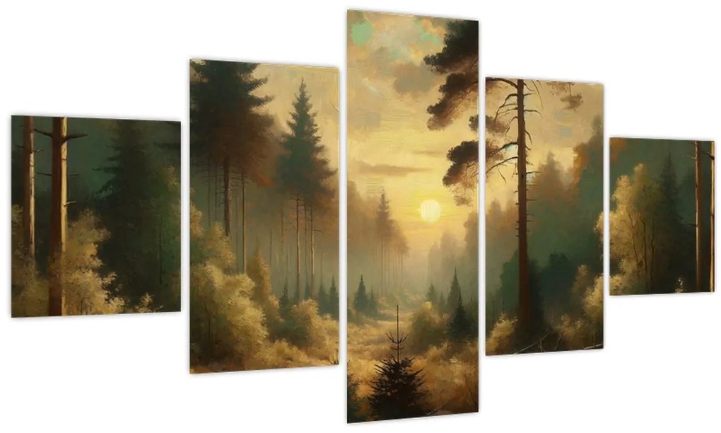 Obraz - Slunce zářící lesem (125x70 cm)