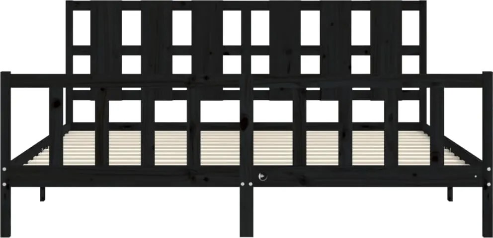 Rám postele s čelem černý 200 x 200 cm masivní dřevo 3192255