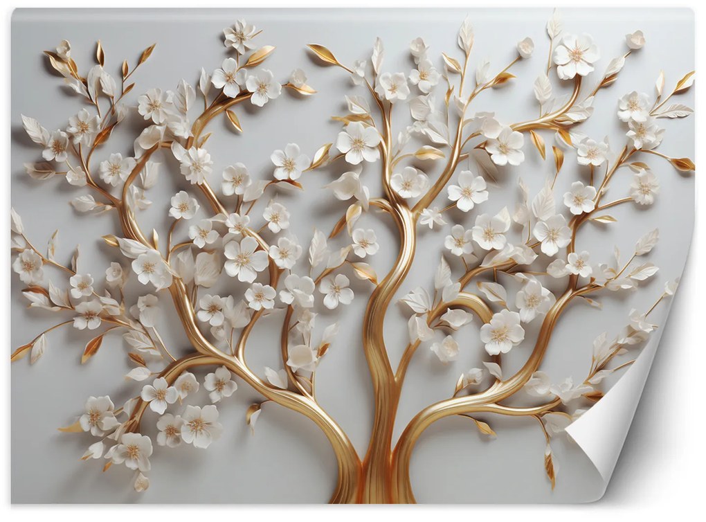 Gario Fototapeta Bílé květy magnólie na zlatých větvích Materiál: Vliesová, Rozměry: 200 x 140 cm