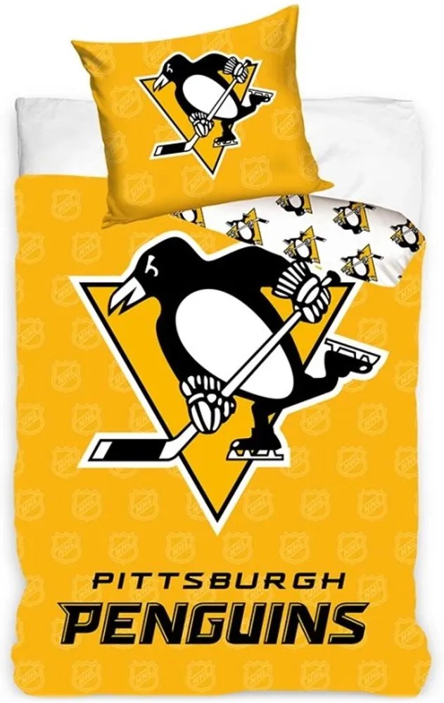 Hokejové ložní povlečení NHL Pittsburgh Penguins Shields - 100% bavlna Renforcé - 70 x 90 cm + 140 x 200 cm