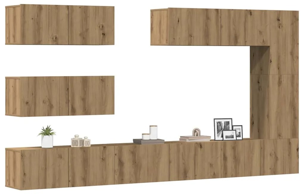 Sada 7 kusů nástěnné TV skříňka dub artisan kompozitní dřevo 3329140