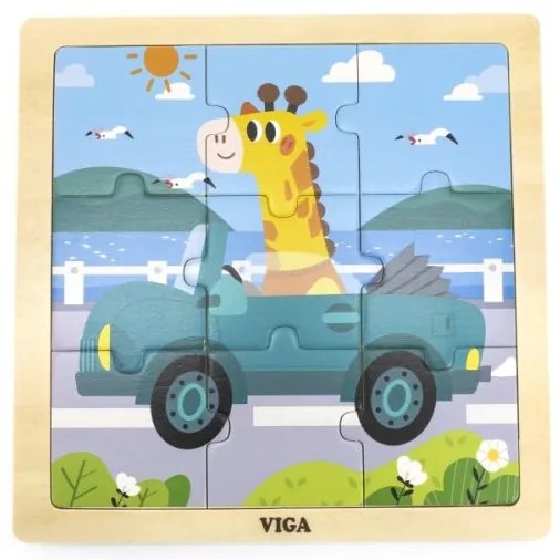 VIGA Dřevěné puzzle 9 dílků - auto