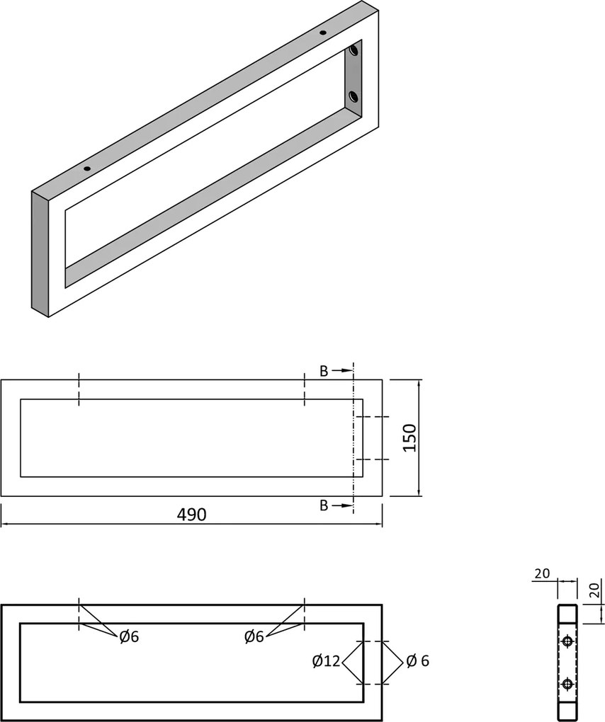 Sapho podpěrná konzole lakovaná ocel 490 x 150 x 20 mm černá mat 1 ks 30360