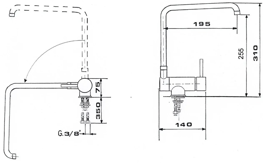 Sapho Sapho, RHAPSODY stojánková dřezová baterie sklopná pod okno, chromová, 5507S