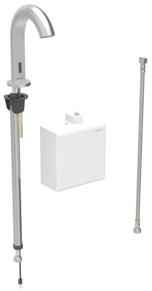 Geberit Piave - Elektronický umyvadlový ventil, pro studenou vodu, napájení z generátoru, easy to clean, Bluetooth, kartáčovaná nerez 116.165.SN.1