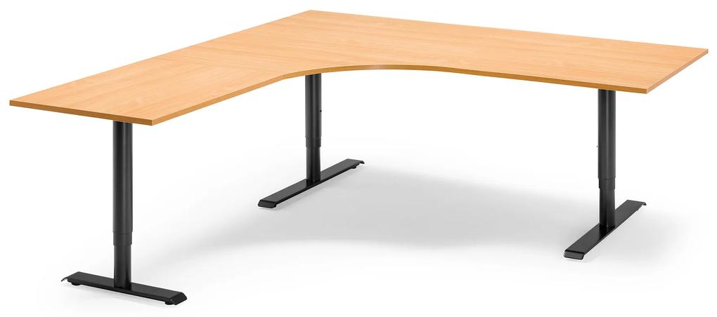 AJ Produkty Výškově nastavitelný stůl Adeptus, levý, 2000x1800 mm, buk, černá
