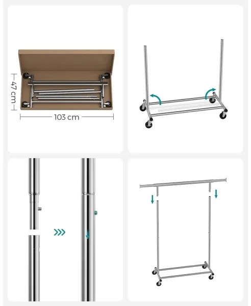 Mobilní stojanový věšák LINEA stříbrná