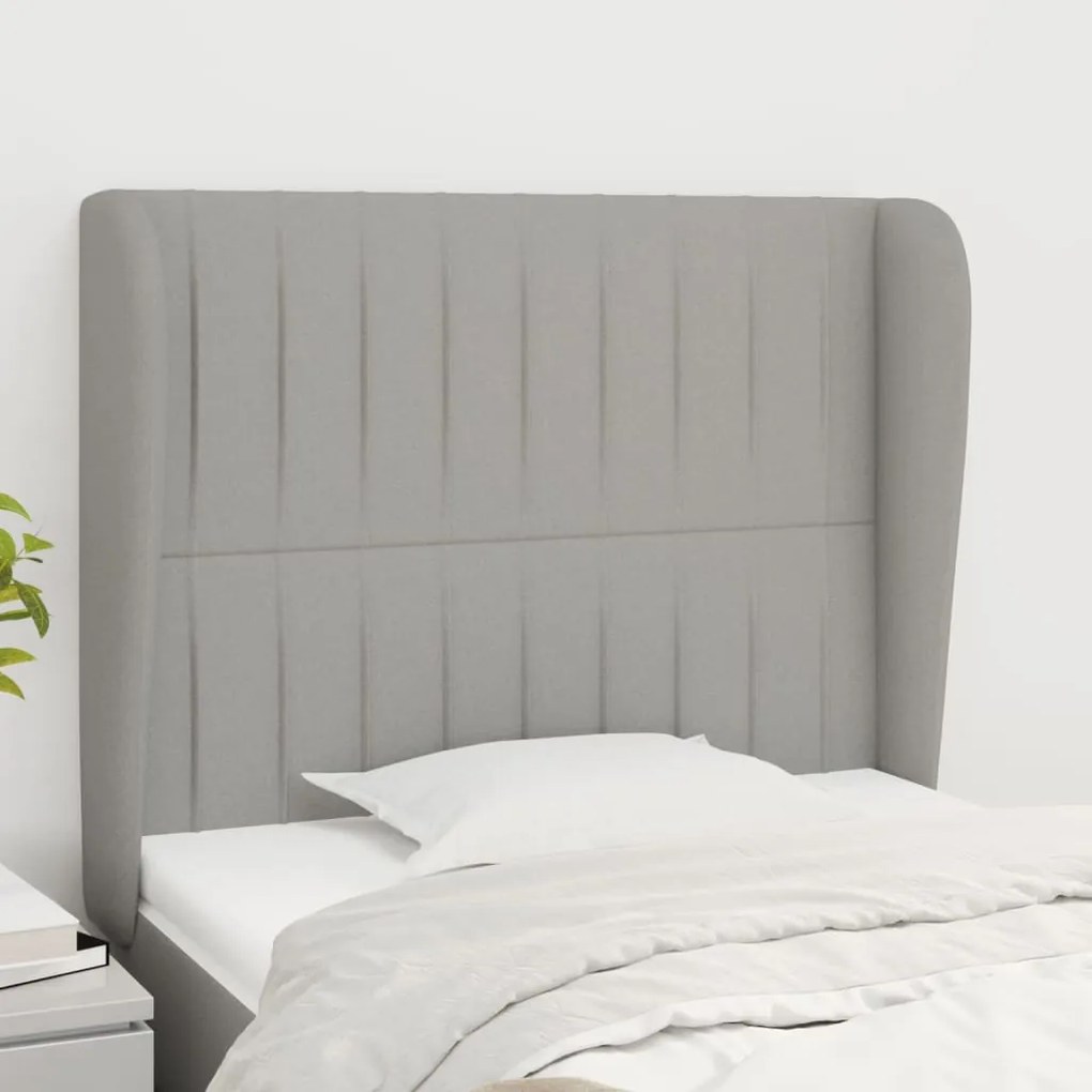 Čelo postele typu ušák světle šedé 93 x 23 x 118/128 cm textil 3118176