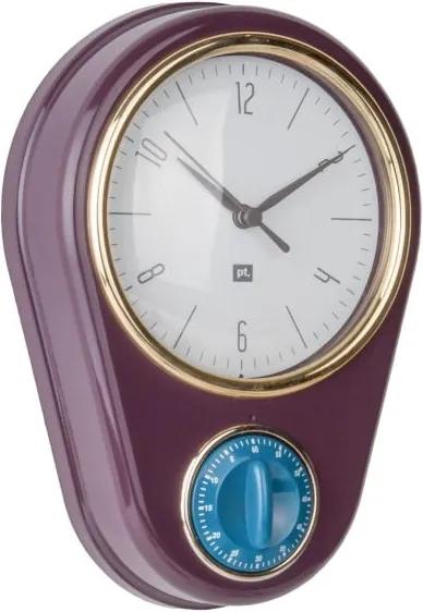 Tmavě fialové nástěnné hodiny s kuchyňskou minutkou PT LIVING | BIANO