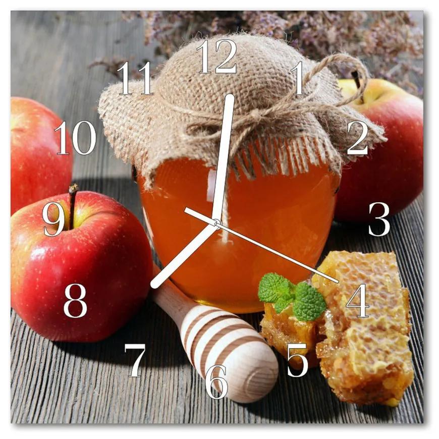 Nástenné skleněné hodiny Medové jablko 30x30 cm