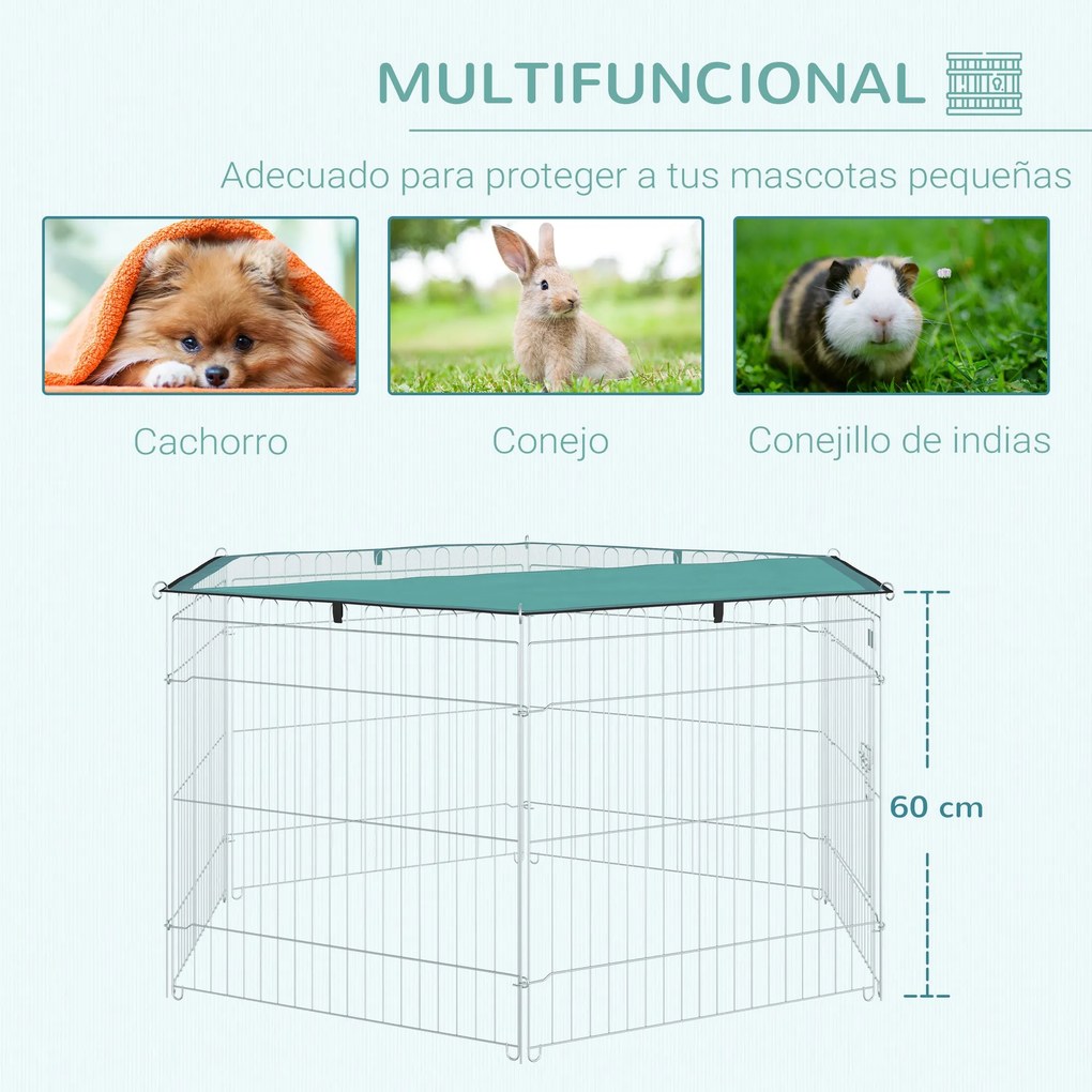 PawHut Ohrádka pro psy 6 panelů 59x60 cm Skládací kovový plot pro domácí mazlíčky s dveřmi a zámkem a stříškou pro zahradu a terasu
