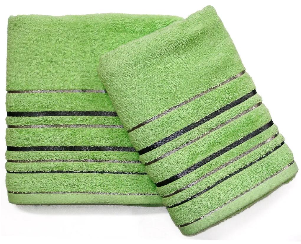 Praktik Froté ručník ZARA, zelený s proužkovanou bordurou, 50x100cm