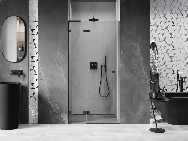 Mexen, Mexen Lunar L výklopné sprchové dveře levé 85 cm, transparentní, černé - 834L-085-000-70-00-L