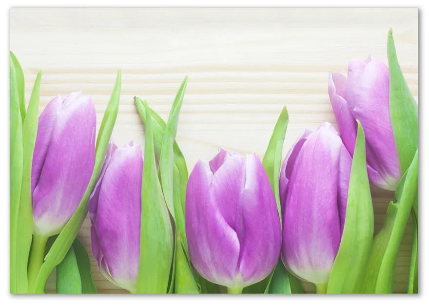 Wallmuralia Foto obraz fotografie na skle Fialové tulipány 100x70 cm