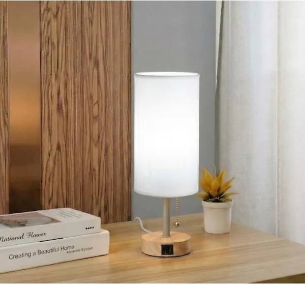 Brilagi - Stolní lampa s USB portem TABLON 1xE27/25W/230V dub/béžová/bílá