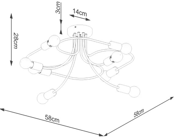 Sollux SL.1457 - Lustr na tyči LEVAR 8xE27/15W/230V černá
