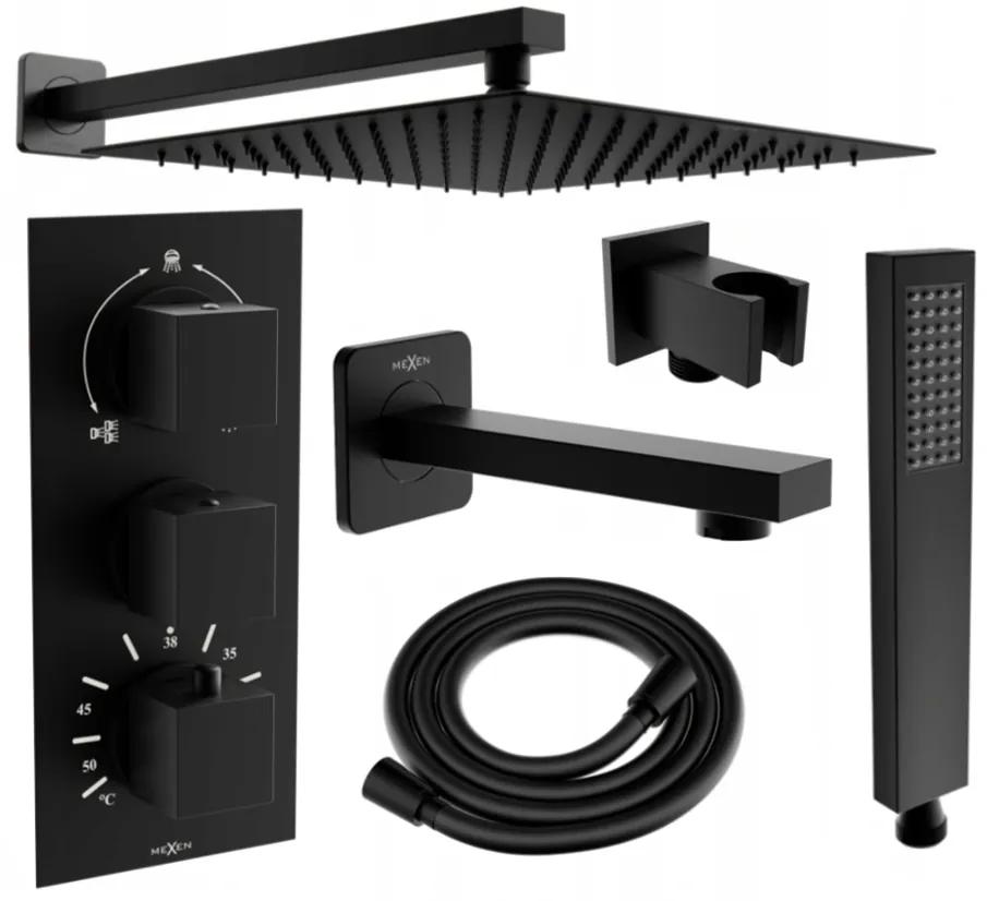 Univerzální sprchový set podomítkový MEXEN CUBE DR02 30 cm černý