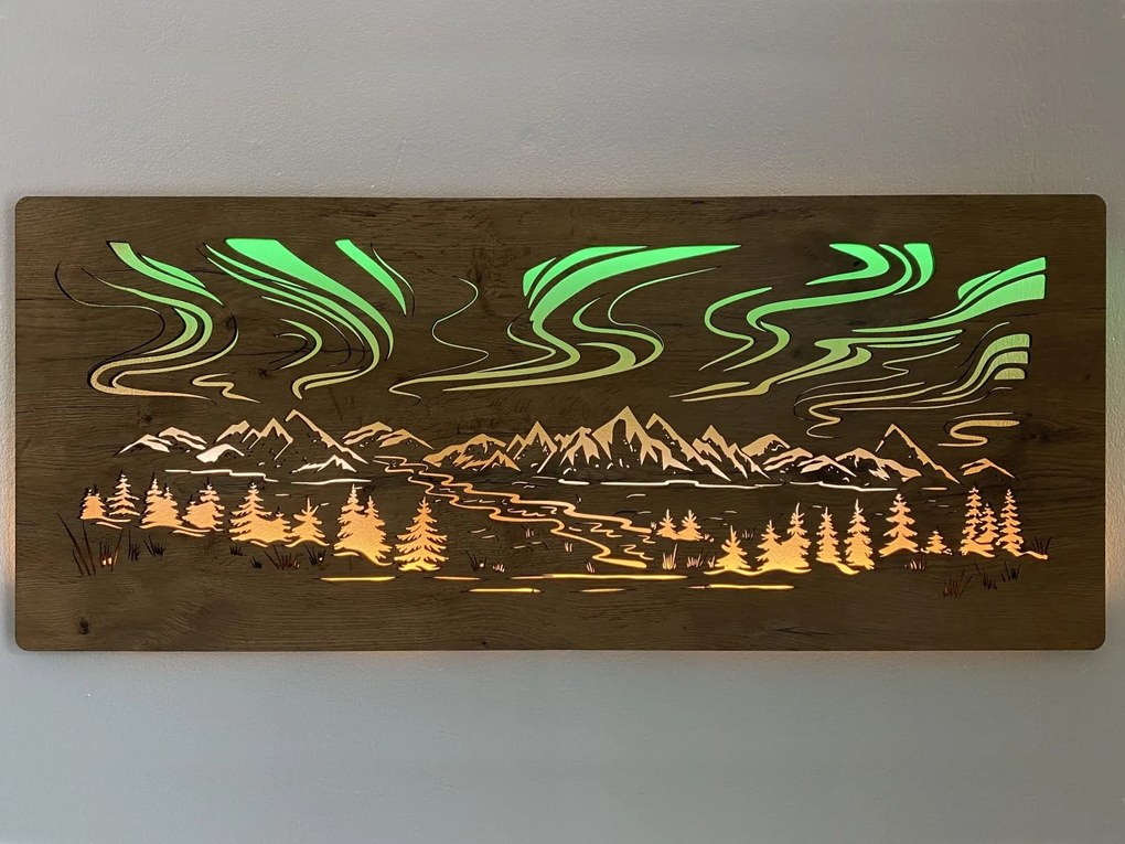 Li-Go "Polární záře" světelný obraz RGBW s baterií 120x50cm provedení povrchu: dub